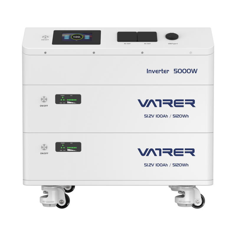 Vatrer 48V 100Ah 10KWh Lithium Battery, Stacked 2 Cells Modular LFP Battery Pack, All-In-One ...
