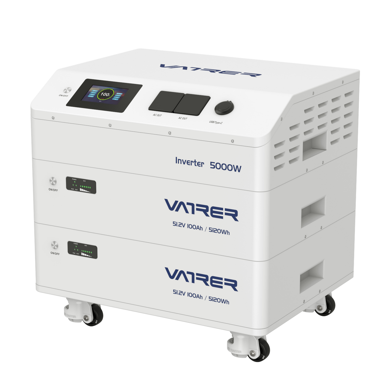 Vatrer 48V 100Ah 10KWh Lithium Battery, Stacked 2 Cells Modular LFP Battery Pack, All-In-One ...