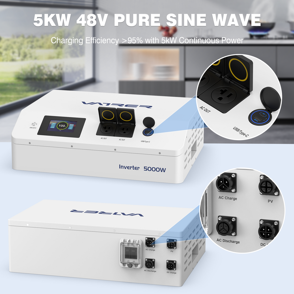 Vatrer 48V 100Ah 10KWh Lithium Battery, Stacked 2 Cells Modular LFP Battery Pack, All-In-One ...