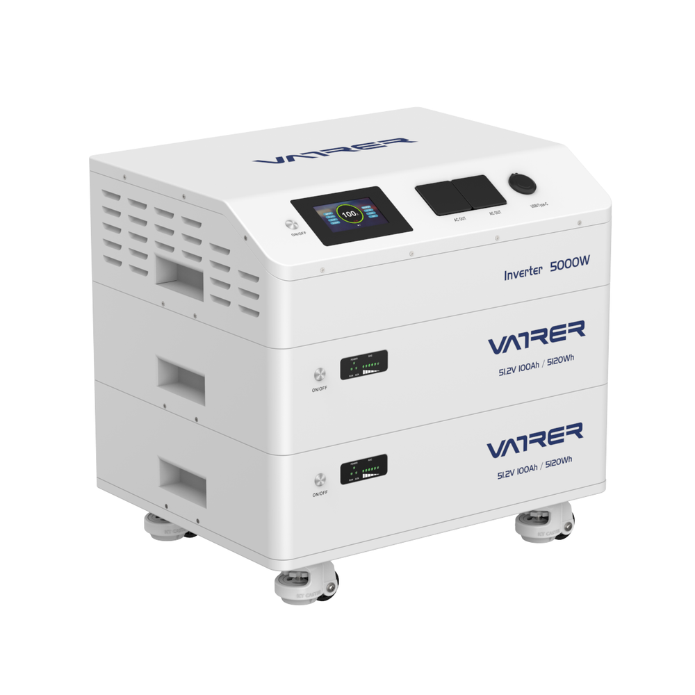 Vatrer 48V 100Ah 10KWh Lithium Battery, Stacked 2 Cells Modular LFP Battery Pack, All-In-One ...