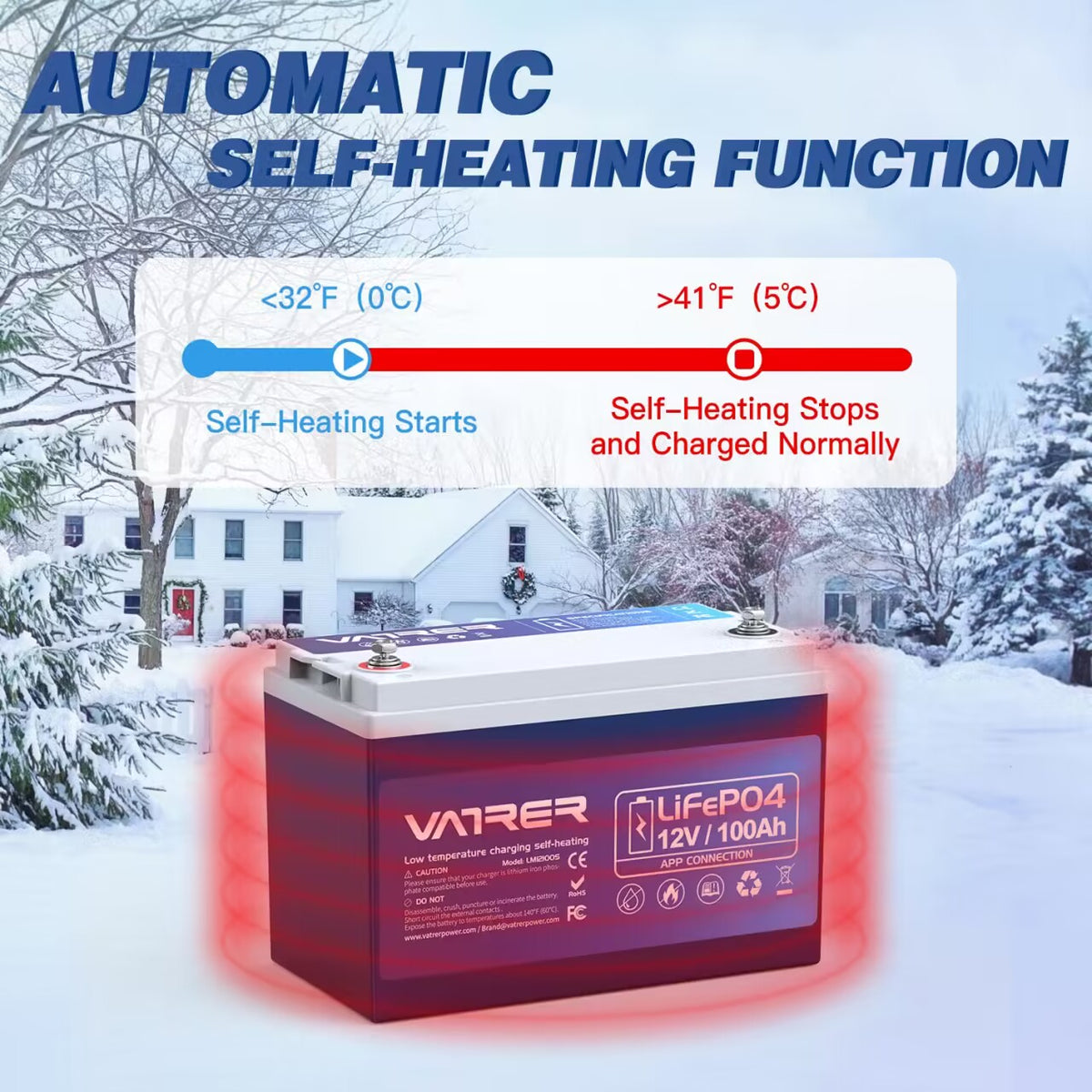 Vatrer 12V 100AH Heated Lithium Battery-Vatrer
