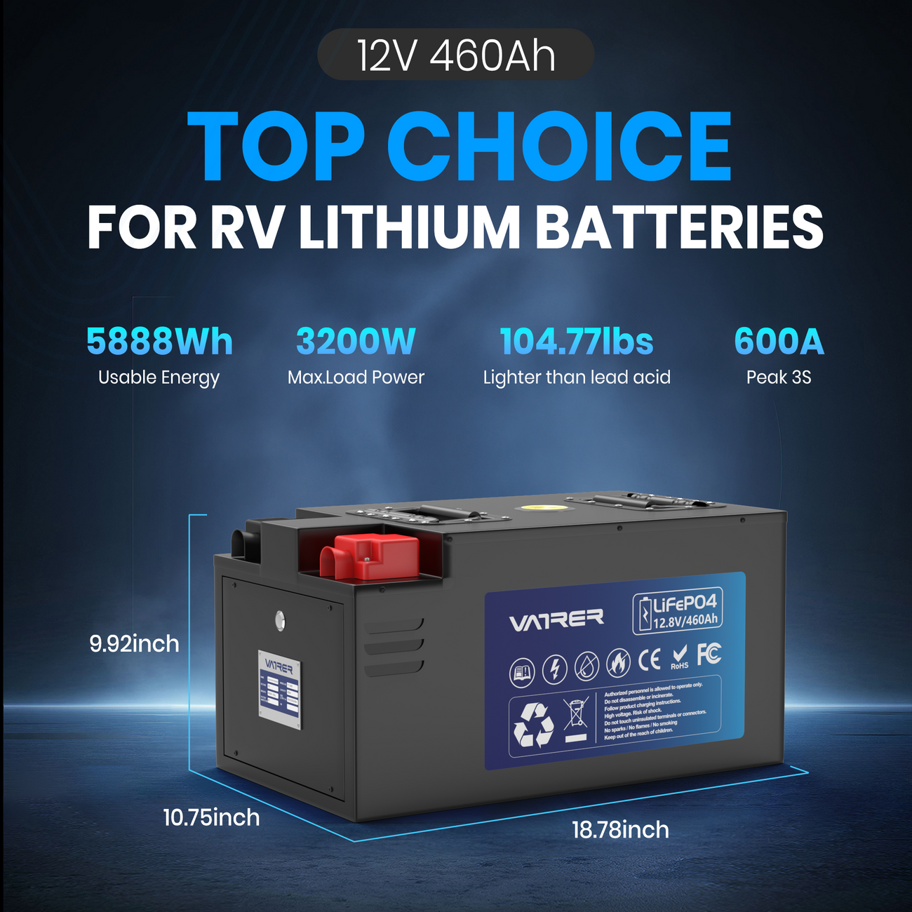 Vatrer 12V 460AH Lithium RV battery-Vatrer
