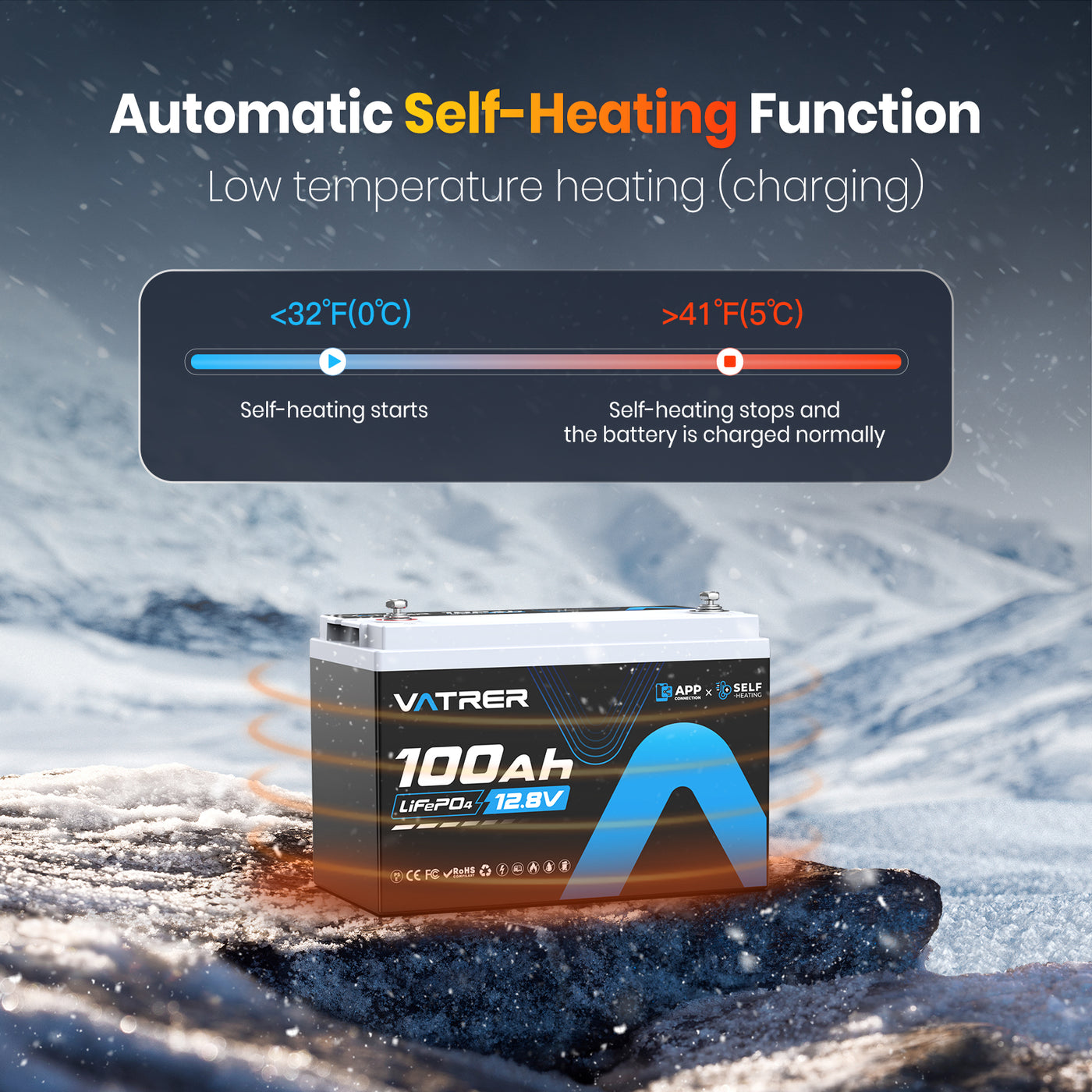 Vatrer 12V 100AH Heated Lithium Battery-Vatrer