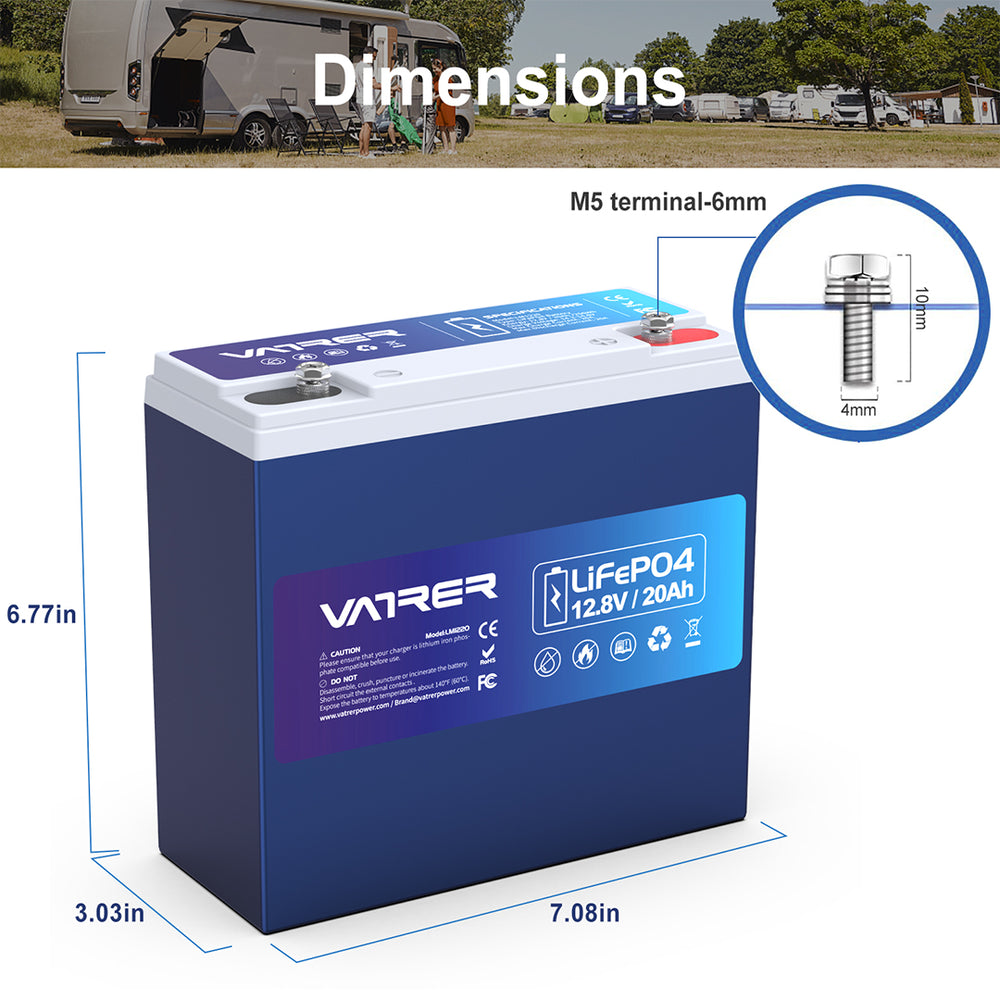 Vatrer 12V 20AH LiFePO4 Rechargeable Deep Cycle Lithium Battery-Vatrer